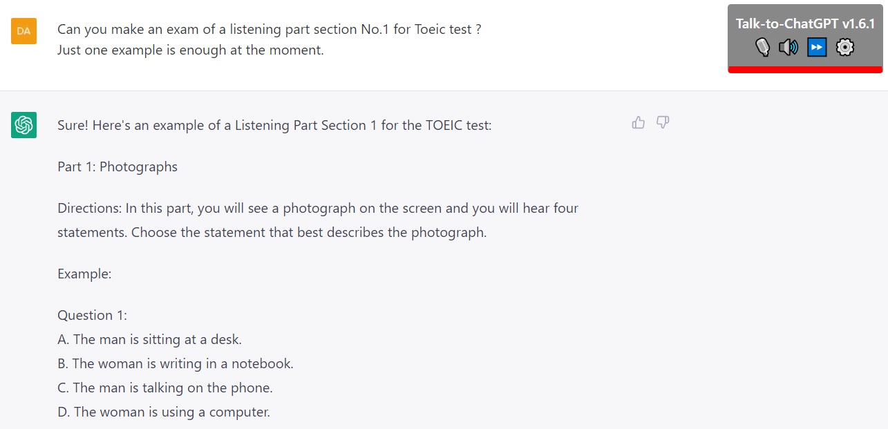 TOEICのリスニングはChatGPTで攻略！ネイティブの音声で英文読み上げ。例題の自動作成も | ダンケポさん.com
